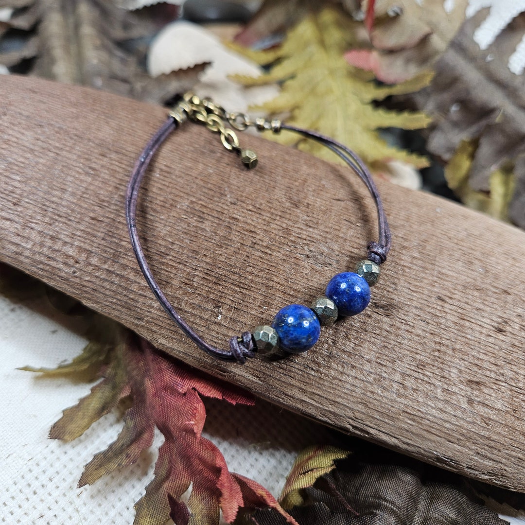 Lapis, Beach Stone, Pyrite, Faceted Pyrite, Leather, Bracelets - Etsy