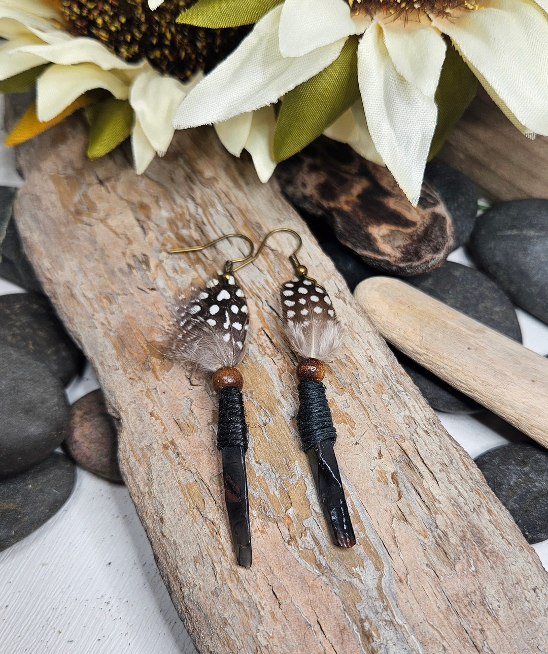 Obsidian Needles, Feather, Wrapped, Leather Cord, S-lon Beading Cord ...