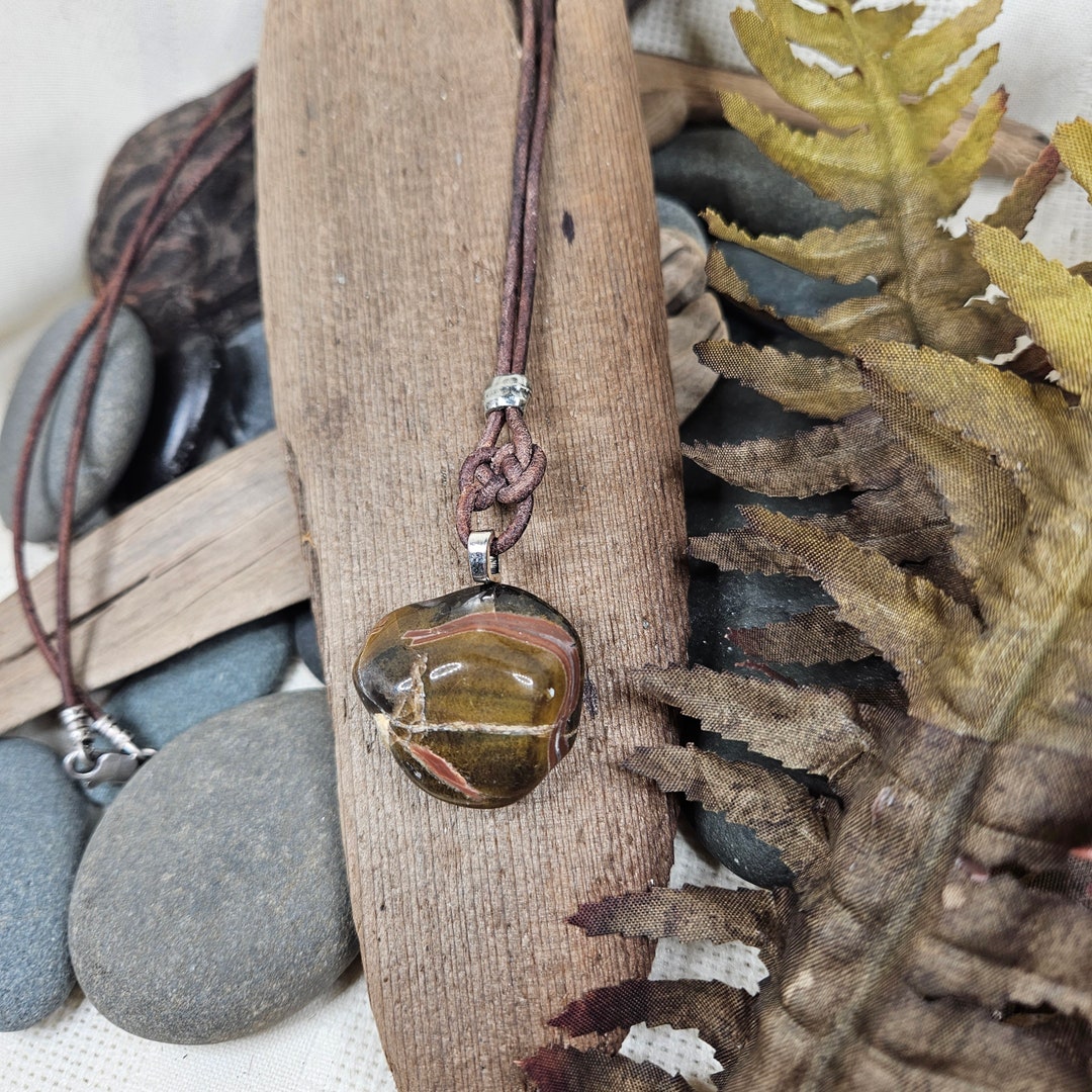 Tumbled Stone, Sunburst Bail, Josephine Knot, Leather Cord, Necklace - Etsy