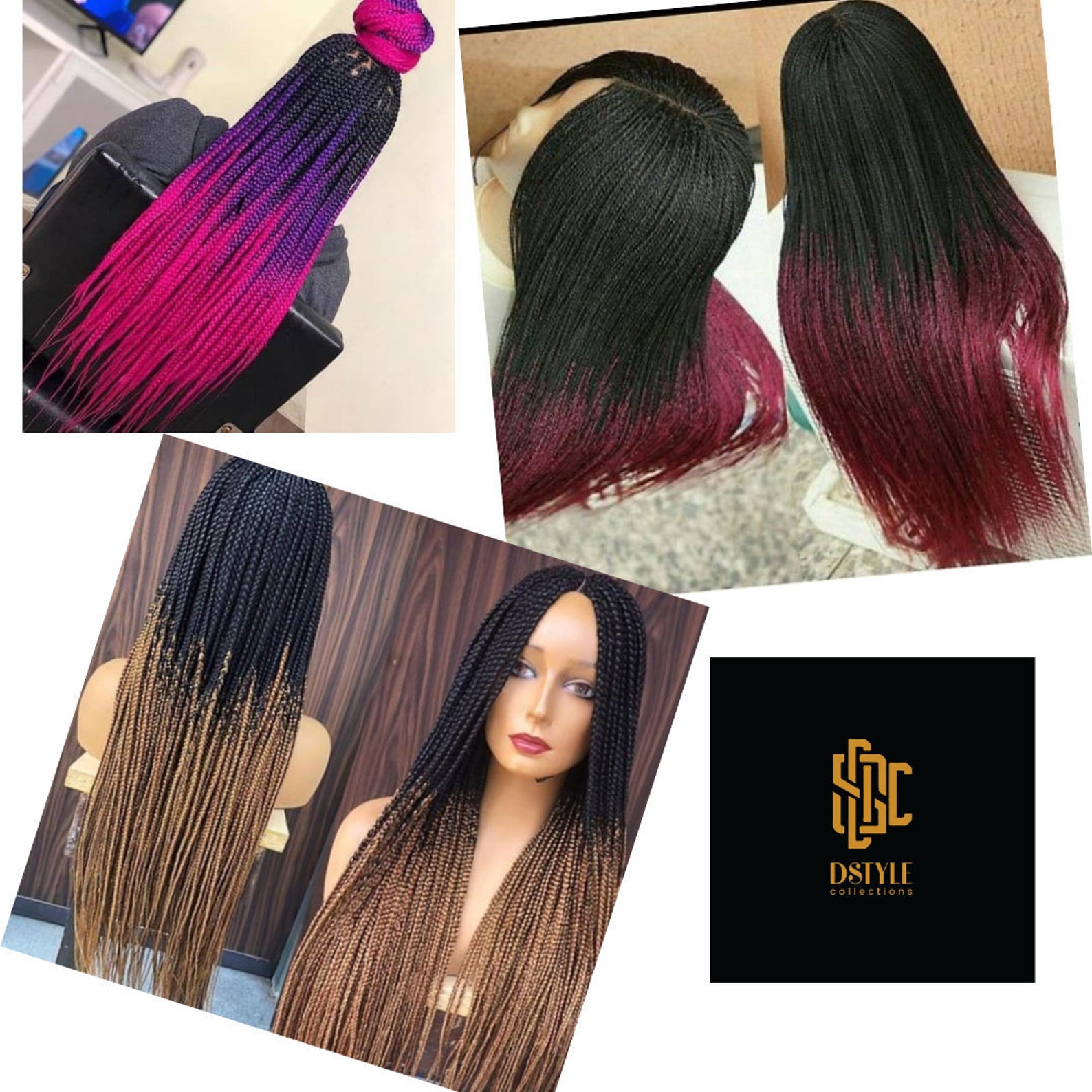 Ombre Braid Two Tone Braided Wig Twist Braid Gift for Her Made With 360 ...