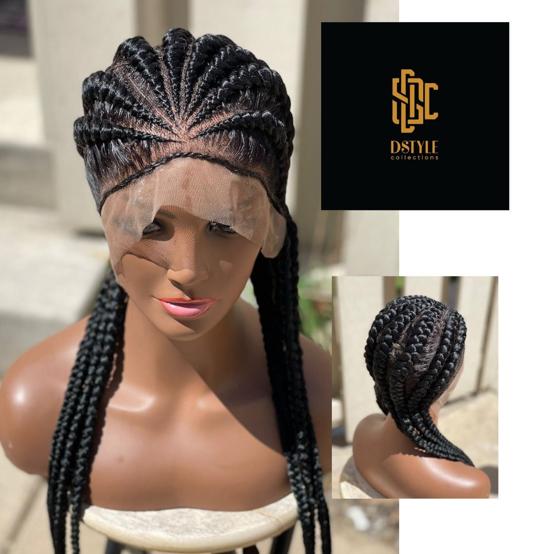 All Back Braided Wig Cornrow Wig Ghana Weaving Lace Wig 360 Lace ...