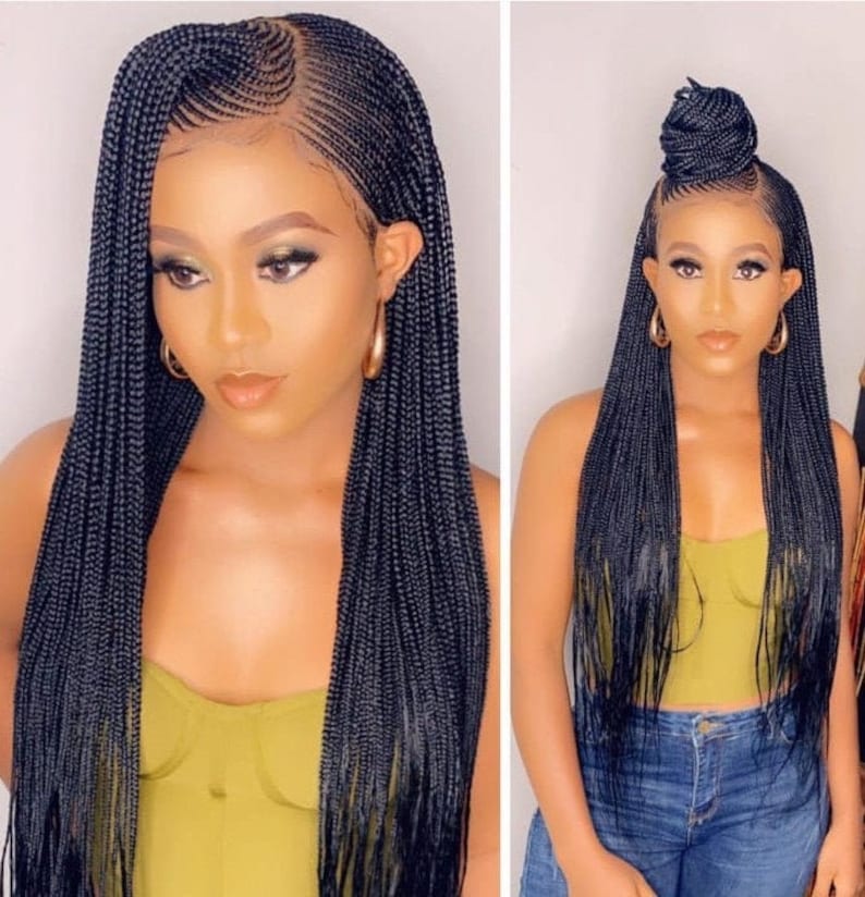 Cornrow Braided Wigs Ghana Weaving Lace Wig 360 Closure Etsy