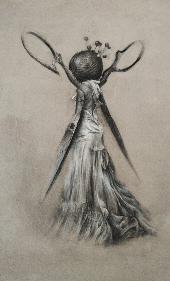 Scissor Princess Charcoal Original Drawing - Etsy