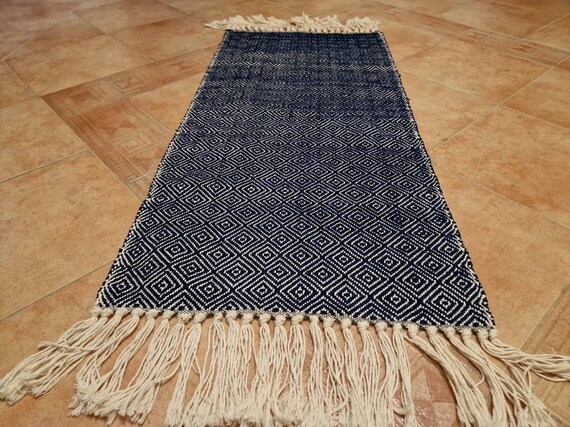 Small Blue Rug Hand Woven Rug Hallway Rug Bathroom Rug - Etsy