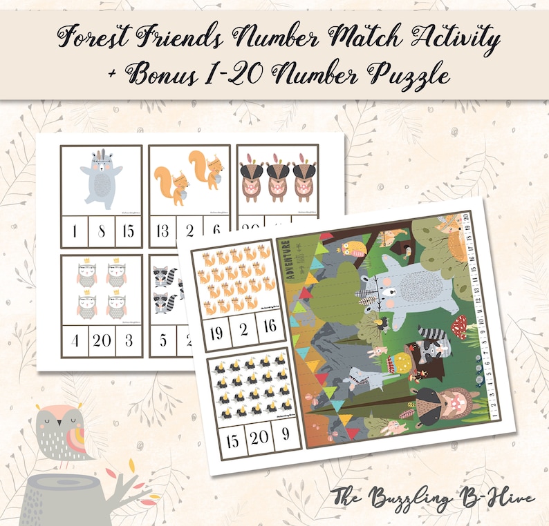 Numbers 1-20 Forest Friends Theme Activity/matching Set Plus BONUS 1-20 ...