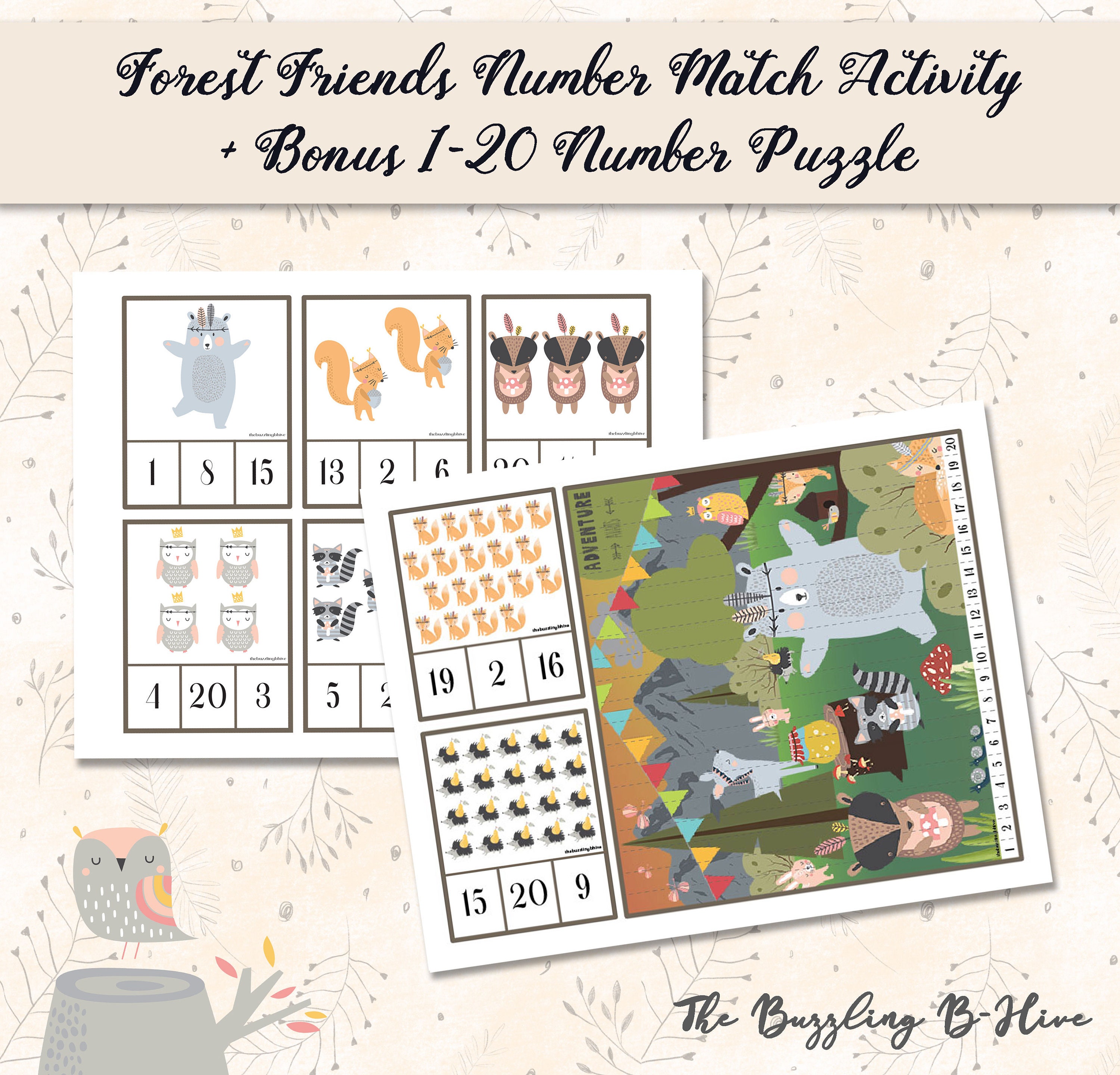 Numbers 1-20 Forest Friends Theme Activity/matching Set Plus BONUS 1-20 ...