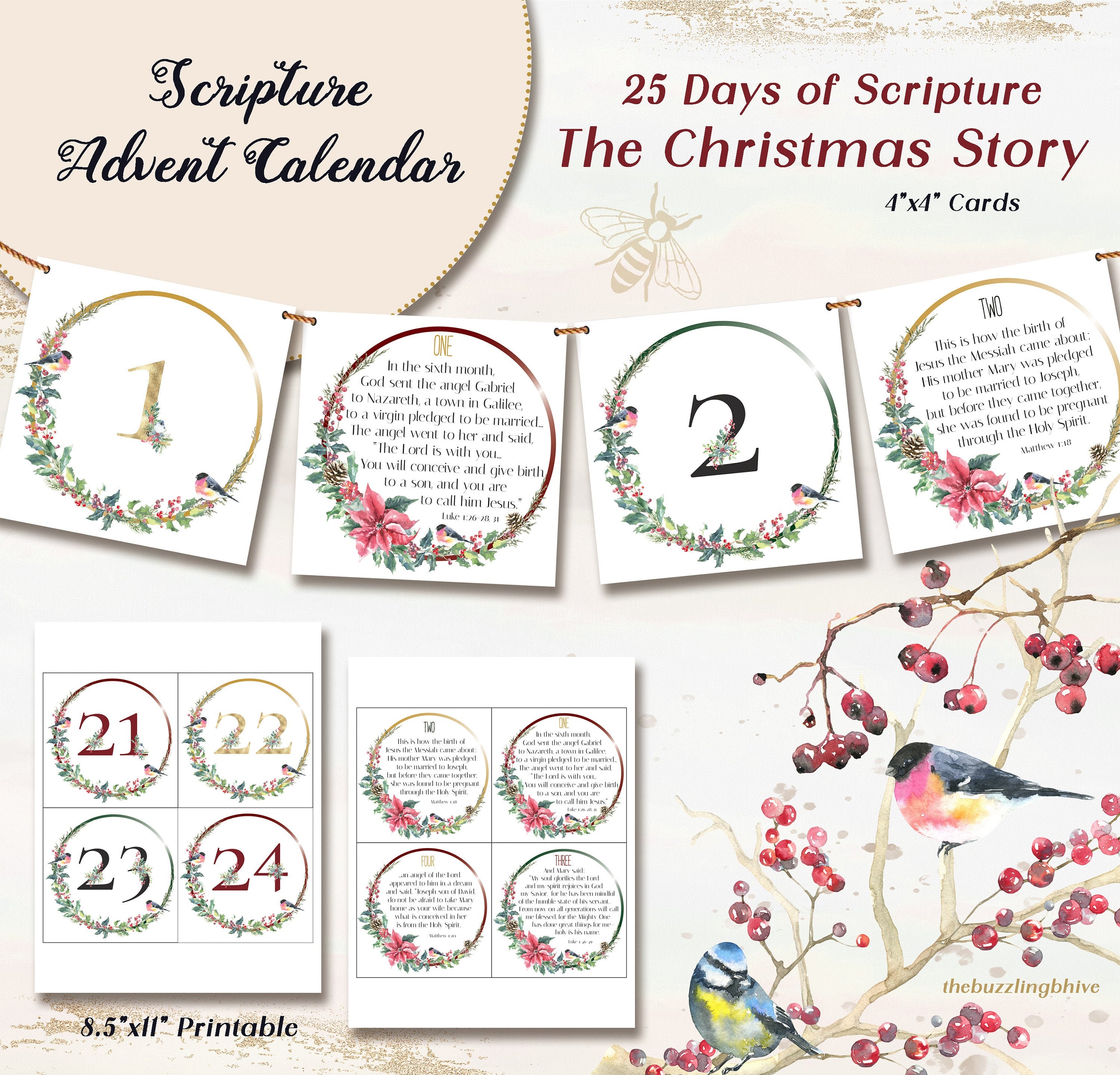 Scripture Advent Calendar Printable Makes 4x4 Cards - Etsy