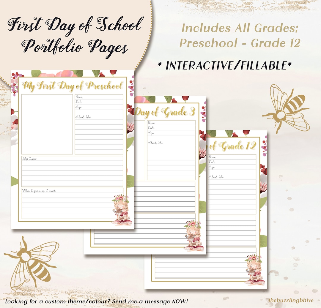 First Day of School Portfolio Page * Editable *preschool-grade 12 - Etsy