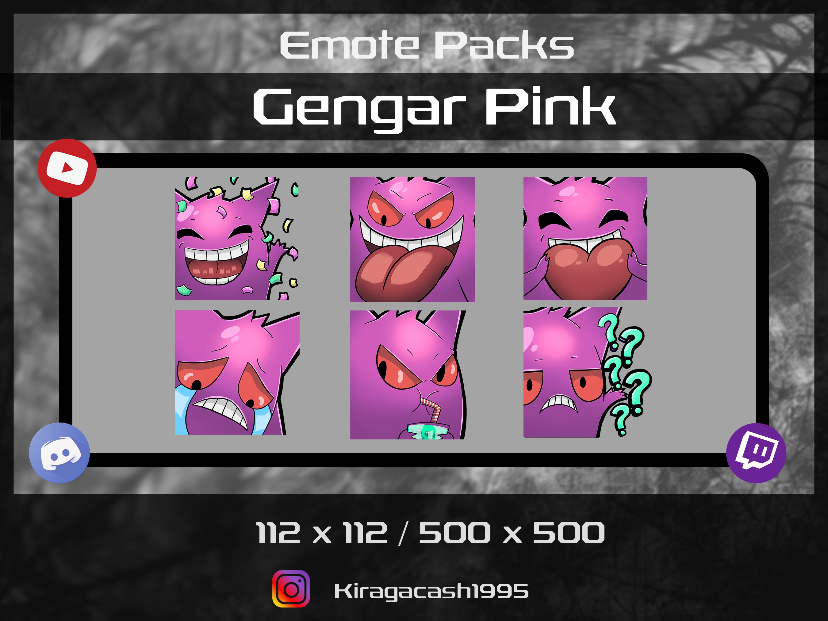 Gengar Pink Custom Pokemon Emote Subscriber Pack, Discord, Twitch ...
