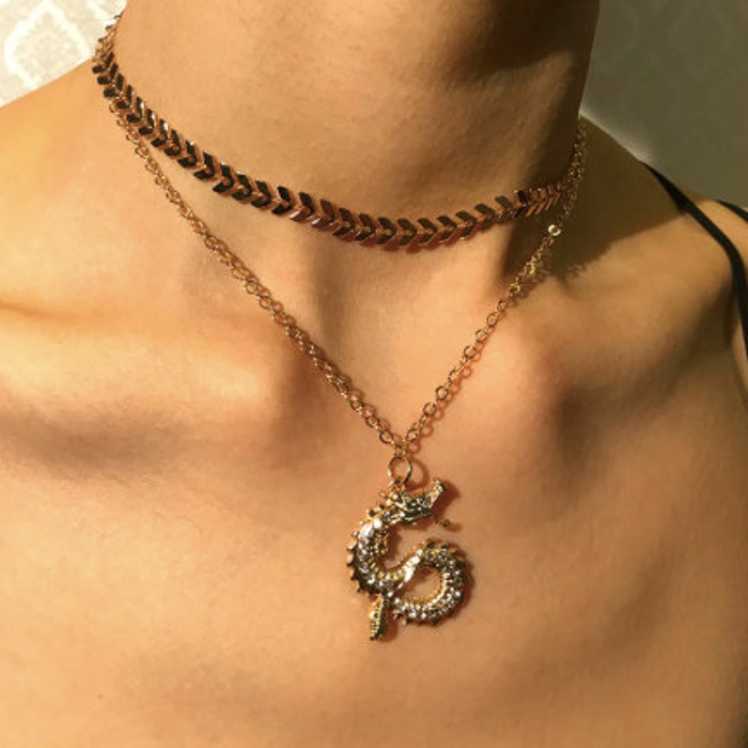 Dragon Gold Necklace | Double Chain Necklace | - Etsy