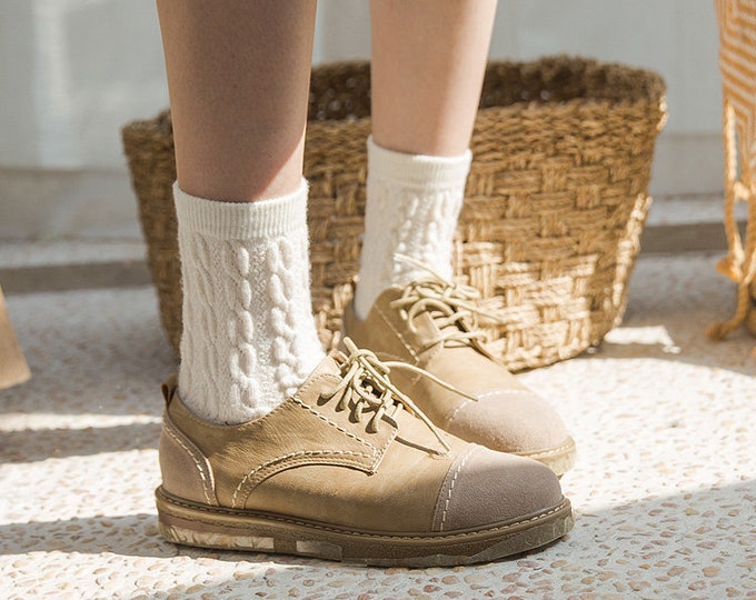 Bella Cable Knit Wool Crew Sock White | Etsy