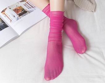 Mohair Long Socks, Slouch Socks, Fuzzy Sheer Mohair Bed Socks, Knitted ...