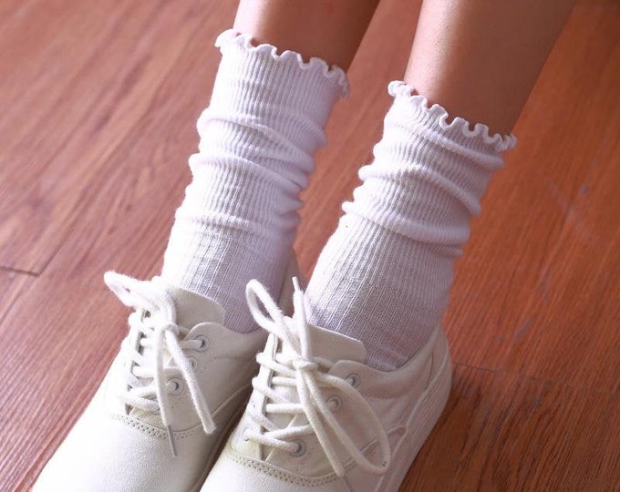 White Ruffle Crew Socks for Women Princess Lulu Design - Etsy