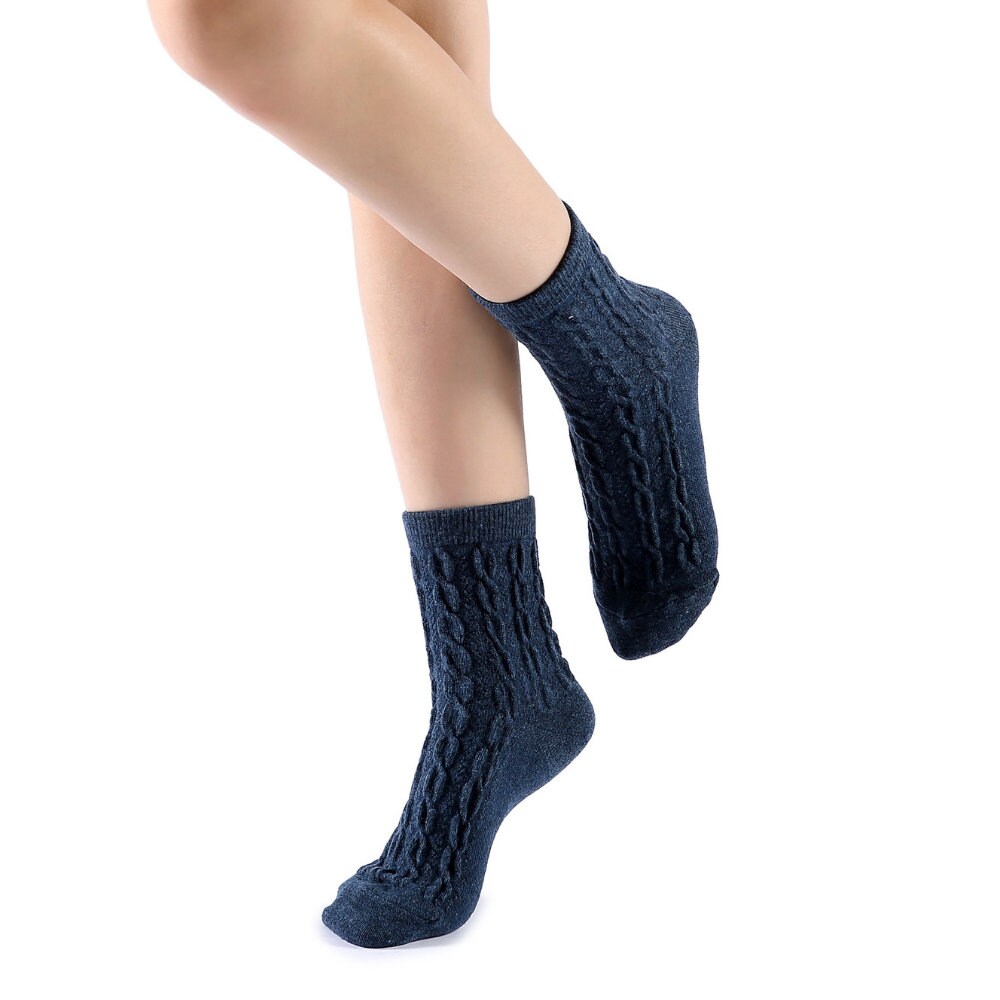 Bella Cable Knit Wool Crew Sock Navy Blue | Etsy