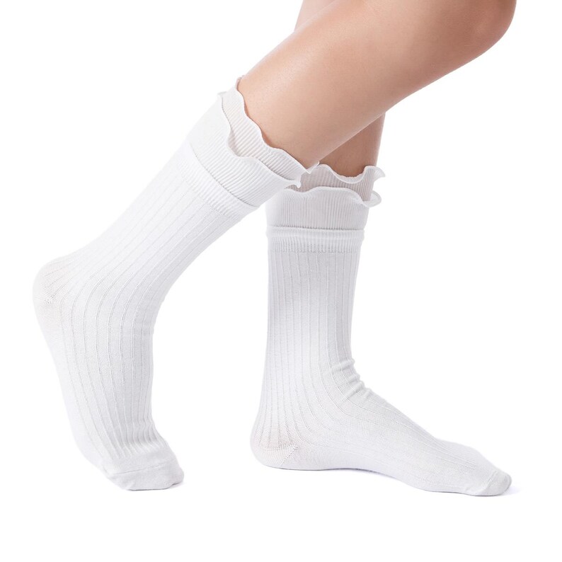 Sophia Layered Lettuce Edge Crew Sock| White - Etsy
