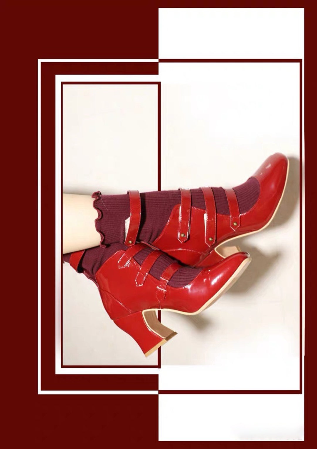 Maroon Ruffle Socks for Women Princess Lulu Design - Etsy