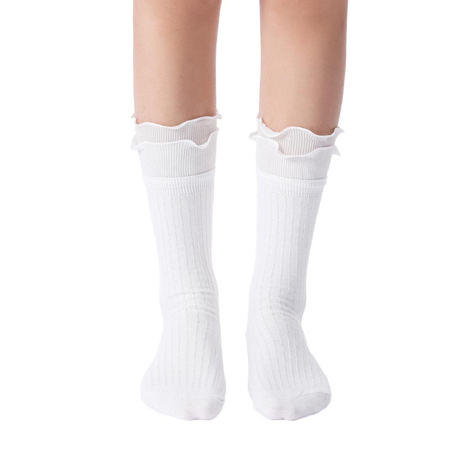 Sophia Layered Lettuce Edge Crew Sock| White - Etsy
