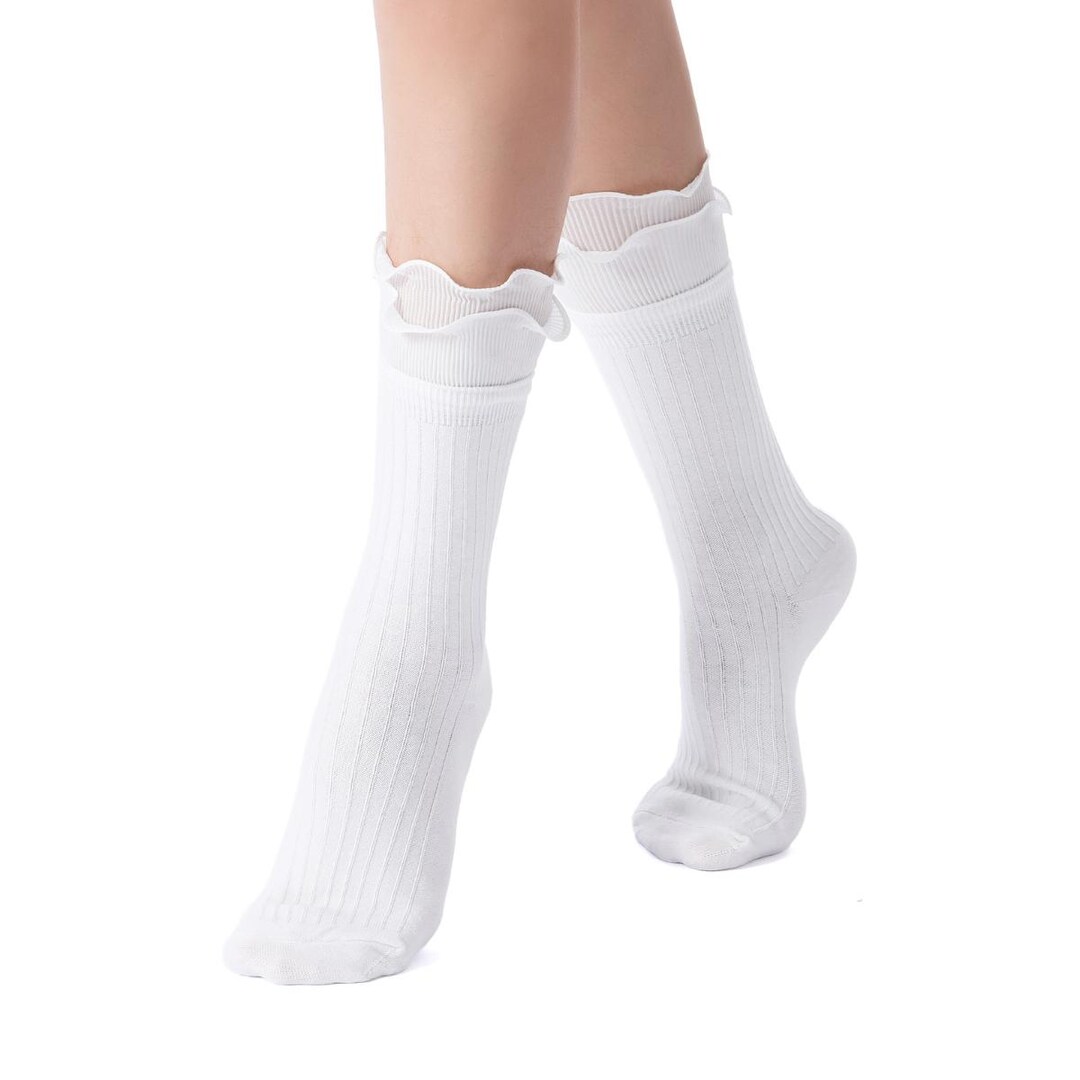 Sophia Layered Lettuce Edge Crew Sock| White - Etsy