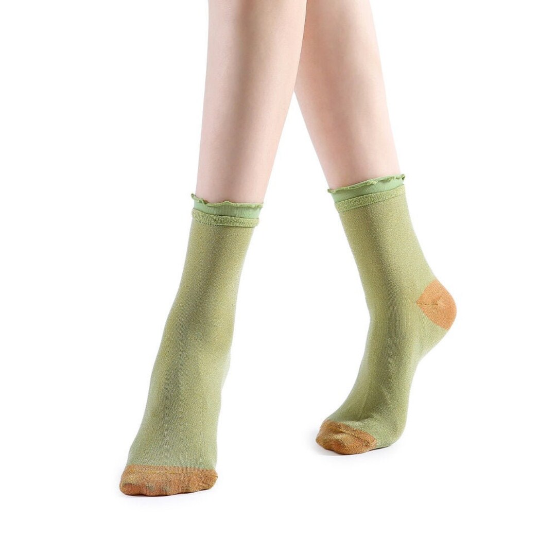 Daphne Ruffle Glitter Ankle Sock | Green - Etsy