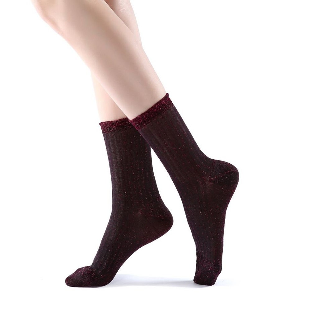 Aliyah Scallop Sparkle Crew Sock | Red, Glitter Sock, Handmade - Etsy