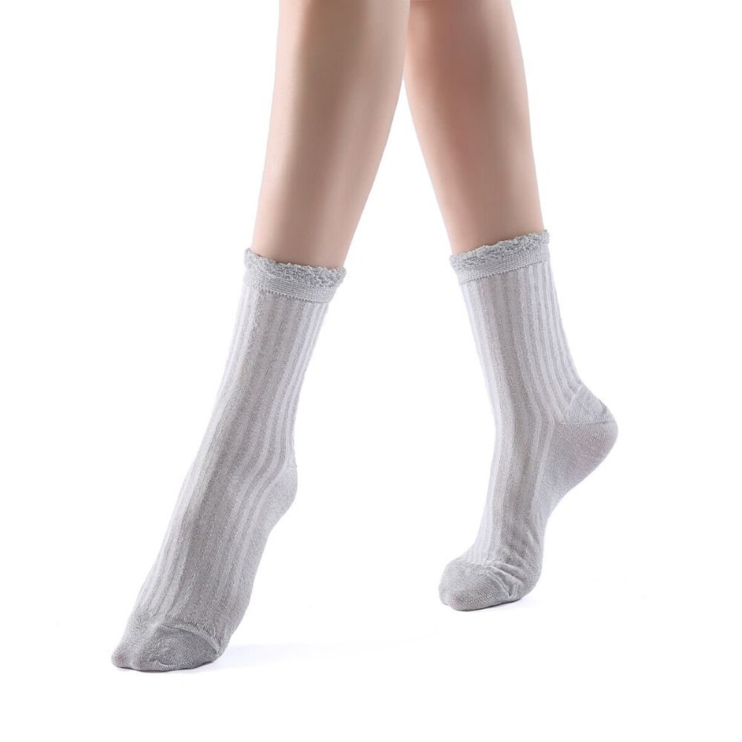 Aliyah Scallop Sparkle Crew Sock Silver Glitter Sock Etsy