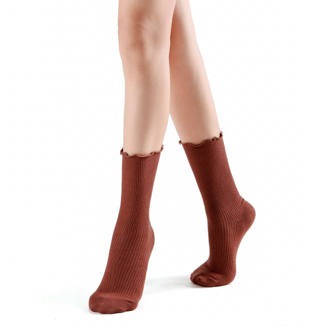 Princess Lulu Woman's Ruffle Crew Socks in Caramel - Etsy