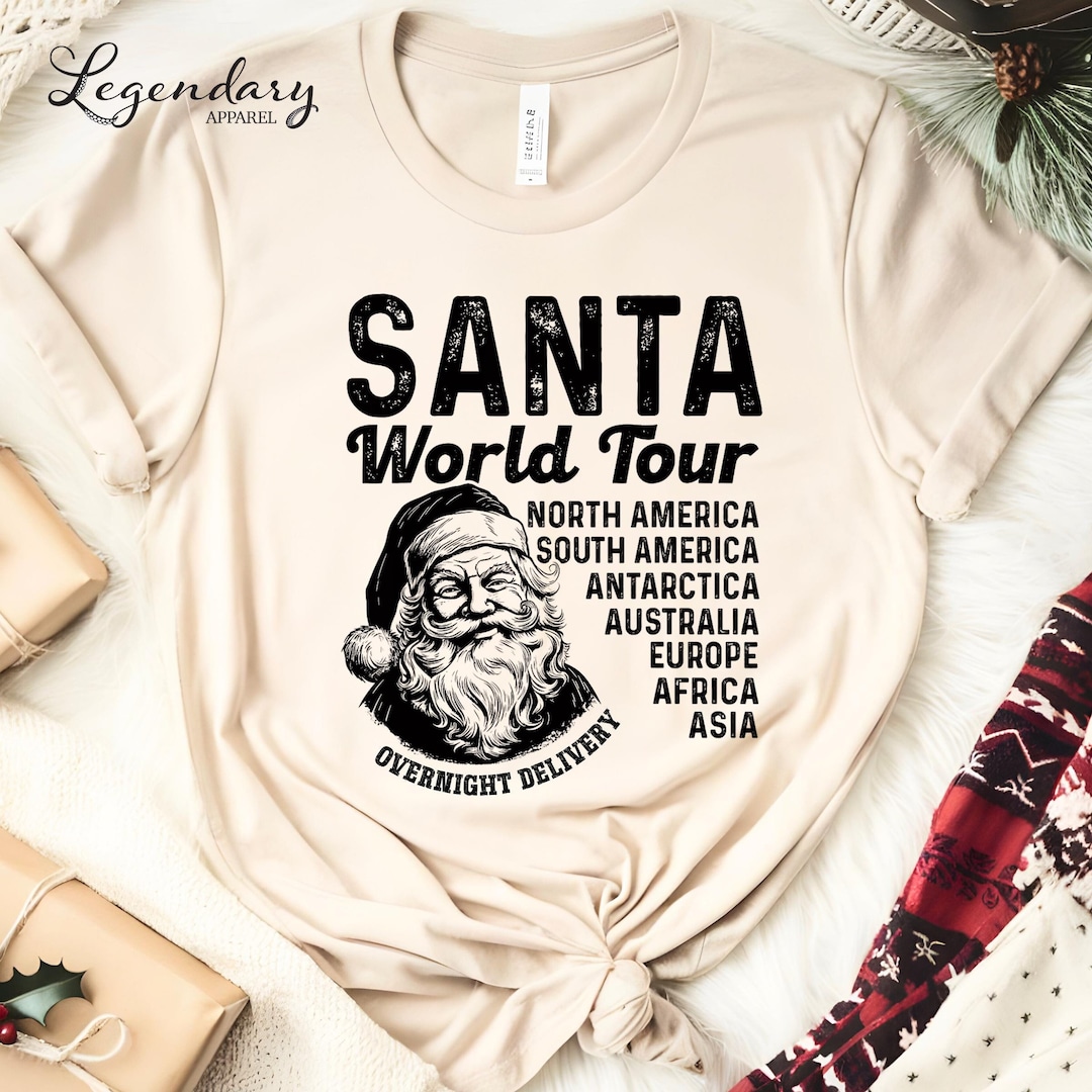 Santa World Tour Shirt Christmas Tee Shirt Festive Santa Party Tshirt ...