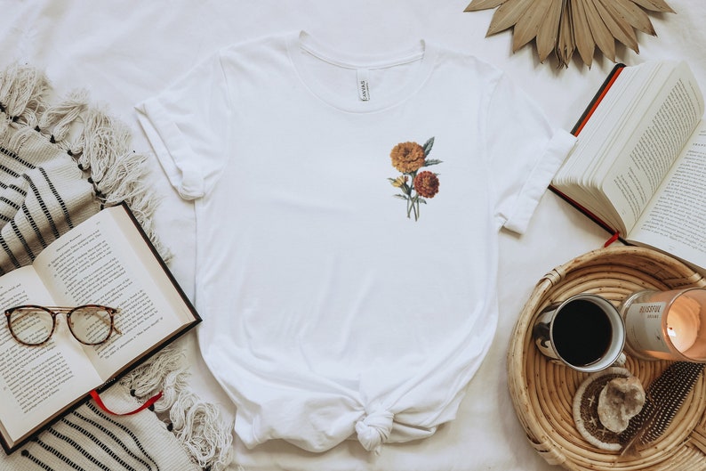 Wildflower Vintage Graphic Tee | Orange Marigolds Oversized T-shirt ...