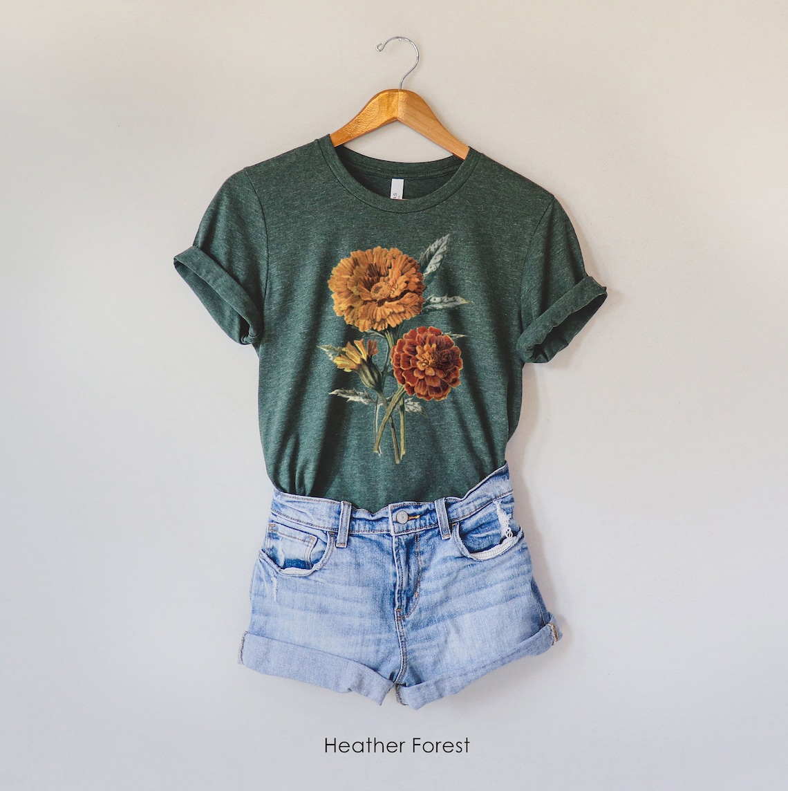Wildflower Vintage Graphic Tee | Orange Marigolds Oversized T-shirt ...