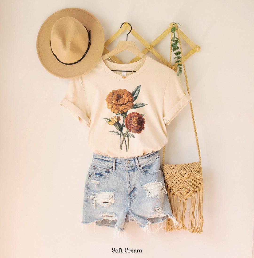 Wildflower Vintage Graphic Tee | Orange Marigolds Oversized T-shirt ...