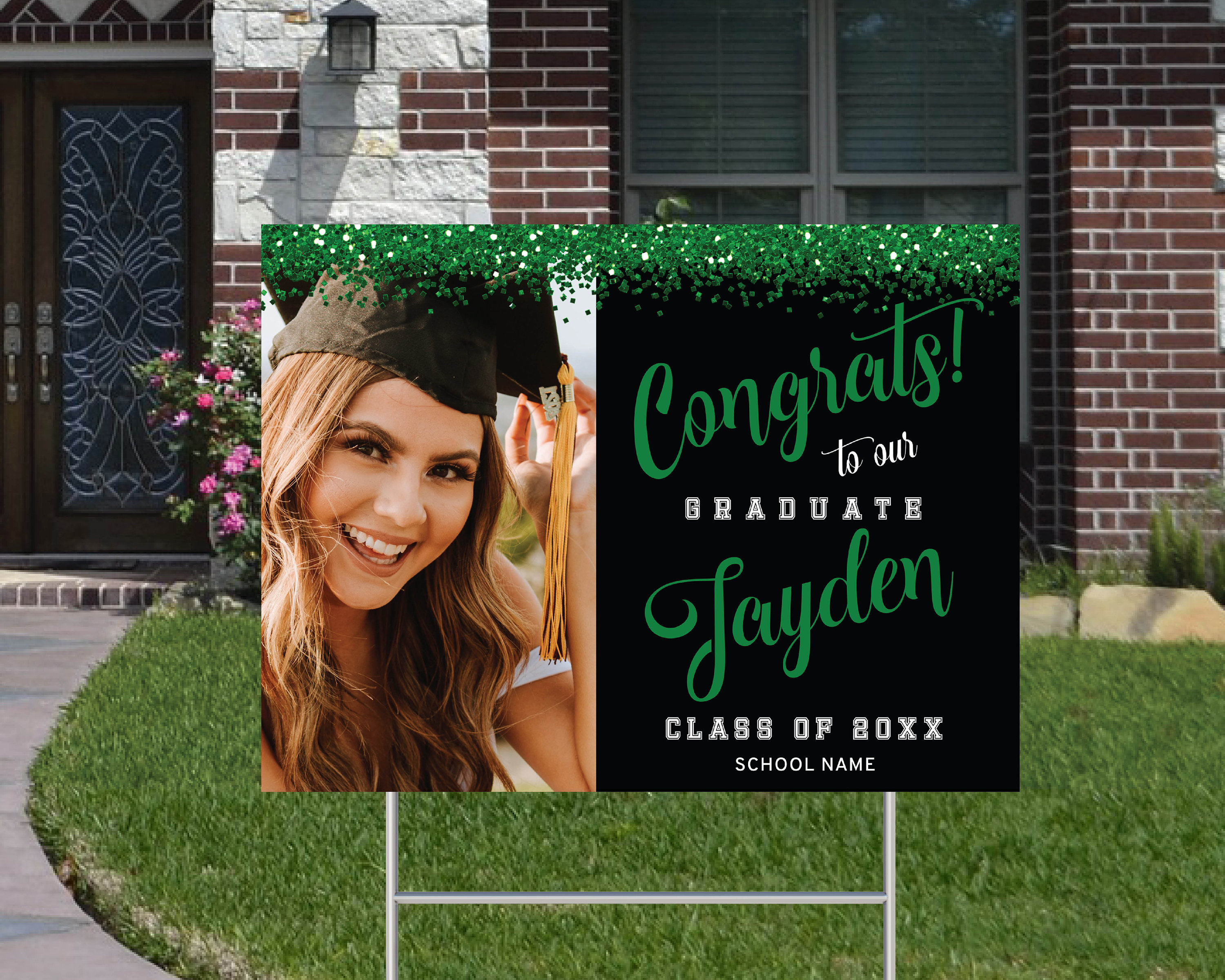 Graduation Yard Sign Template Photo Lawn Sign, Green and Black ...