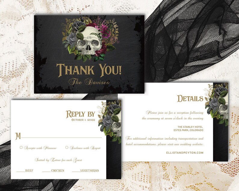 Goth Wedding Invitation Suite With a Masquerade Skull of Pink - Etsy
