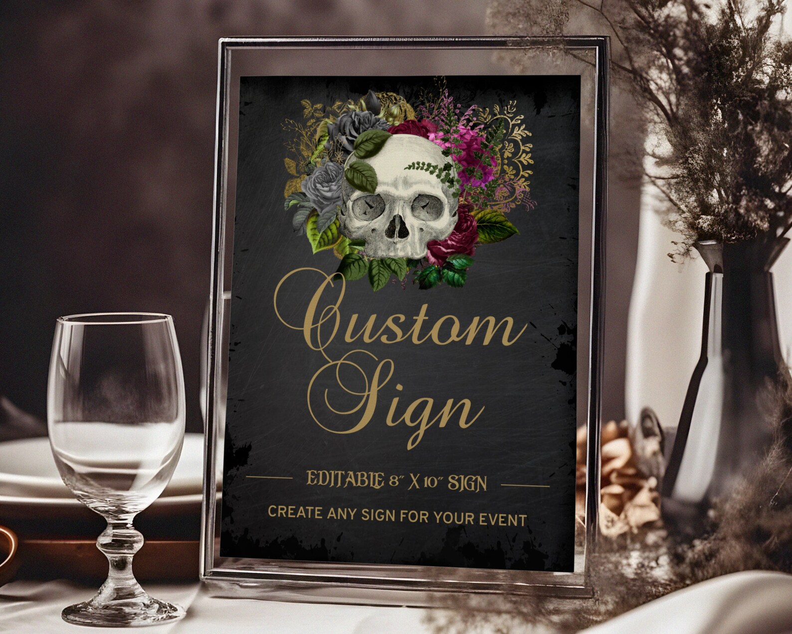 Goth Custom Wedding Sign Template With a Masquerade Skull of Pink ...