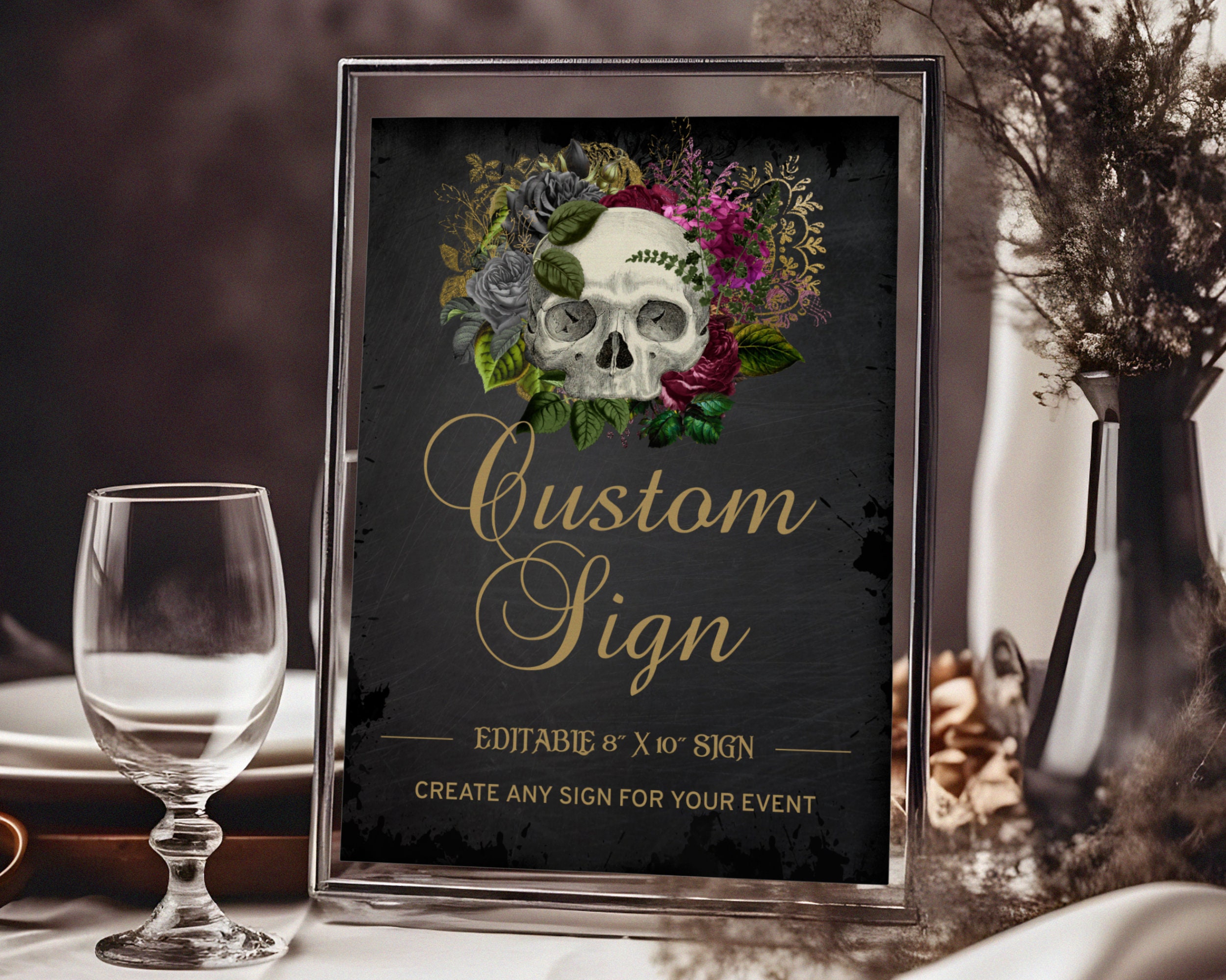 Goth Custom Wedding Sign Template With a Masquerade Skull of Pink ...