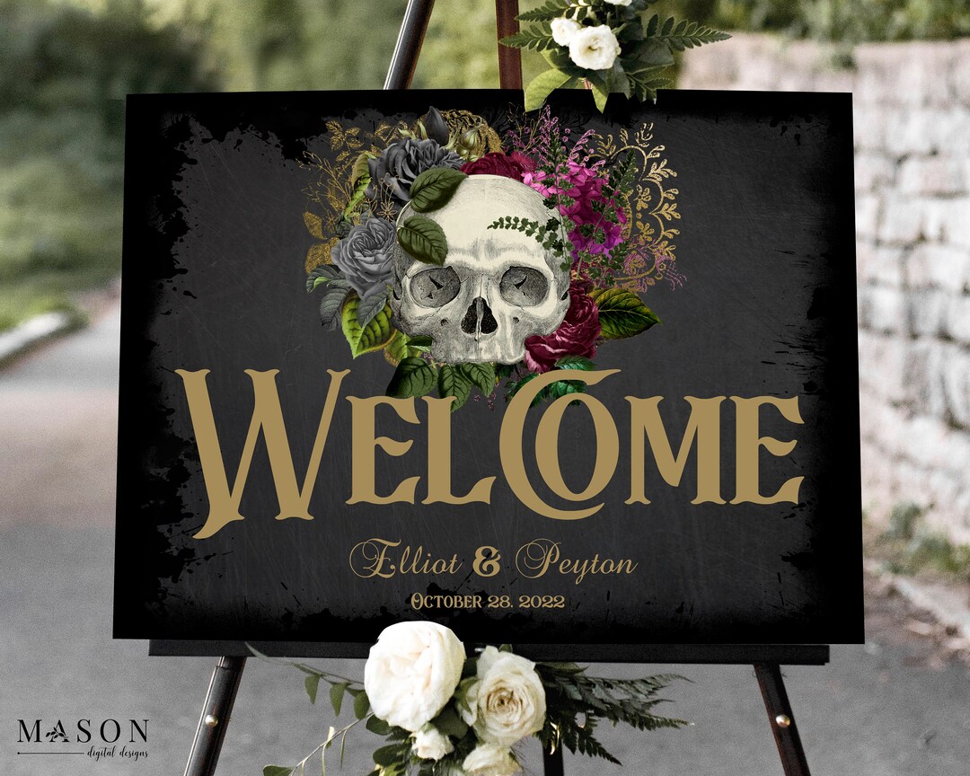 Goth Wedding Welcome Sign Template With a Masquerade Skull of - Etsy
