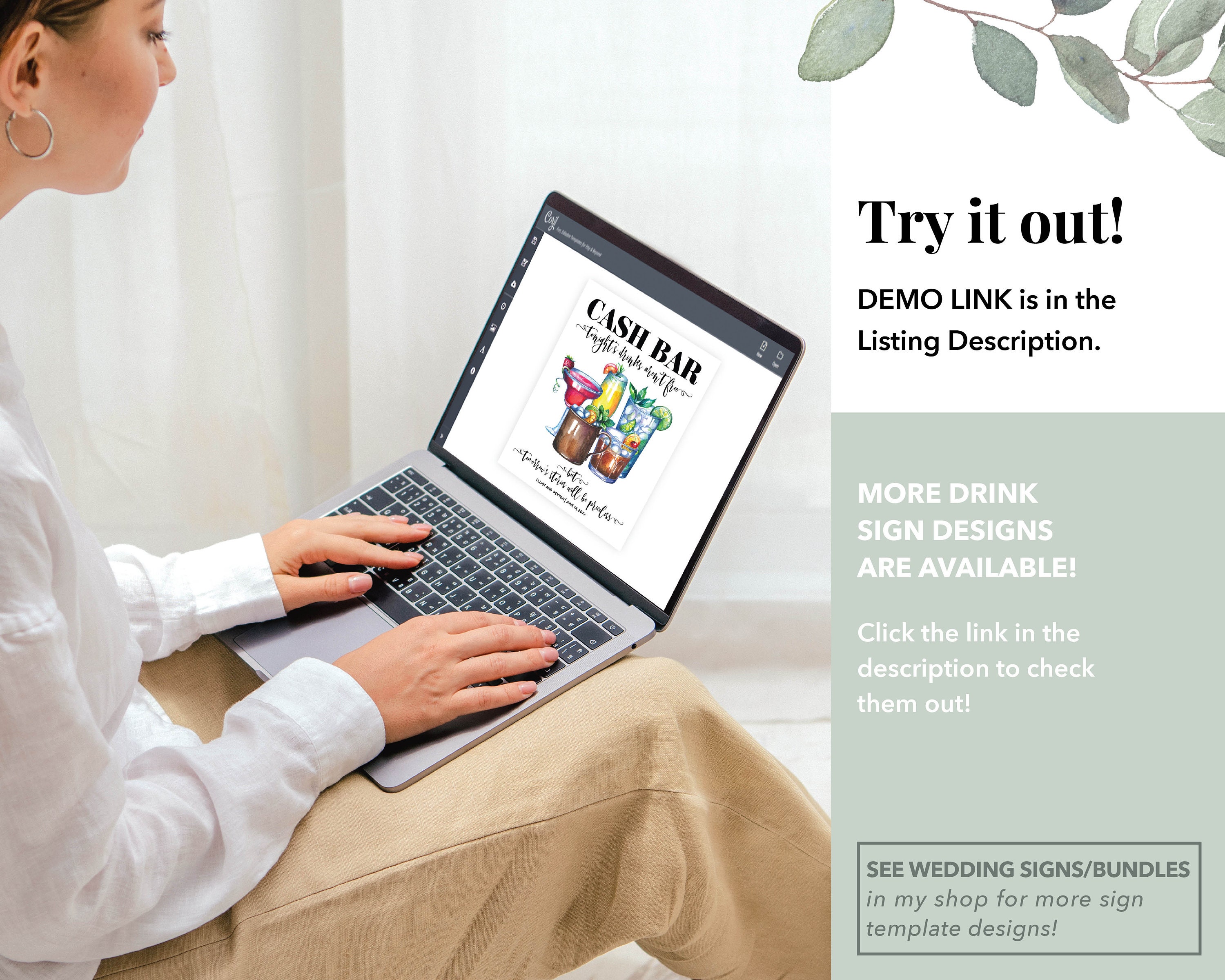 CASH BAR SIGN Printable Template Drink Sign With Cocktails - Etsy