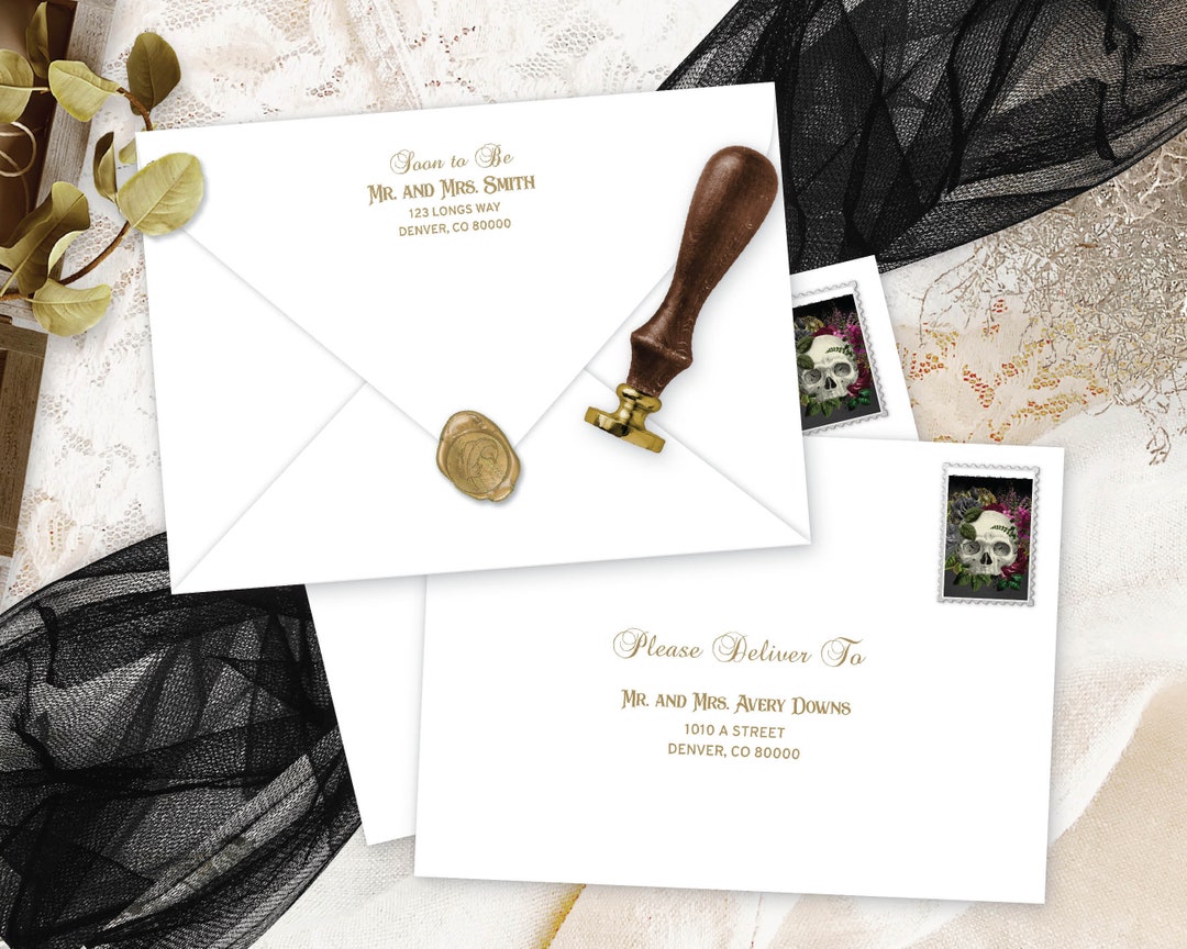 Goth Wedding Envelope Templates in Gold Lettering to Match the ...