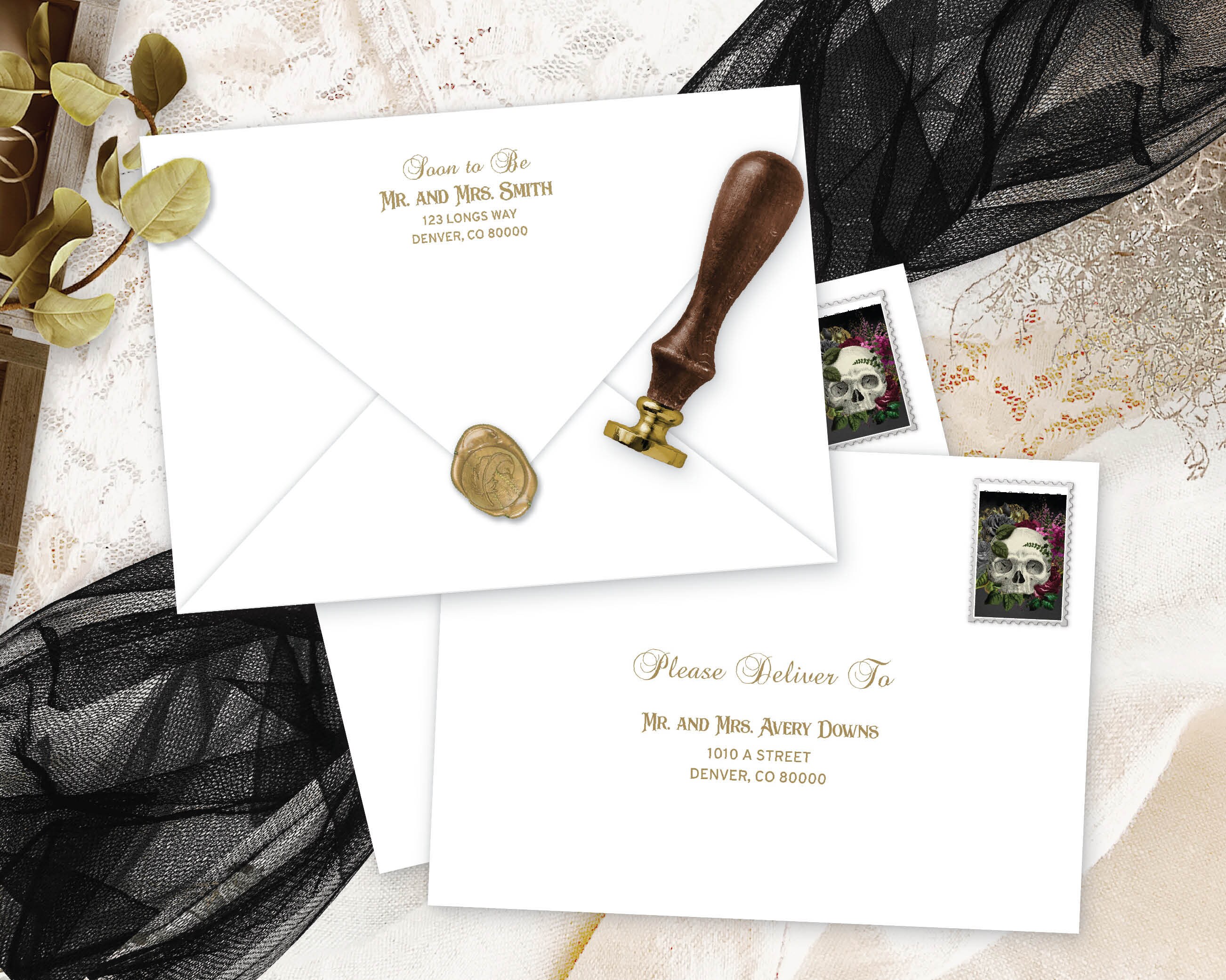 Goth Wedding Envelope Templates in Gold Lettering to Match the ...