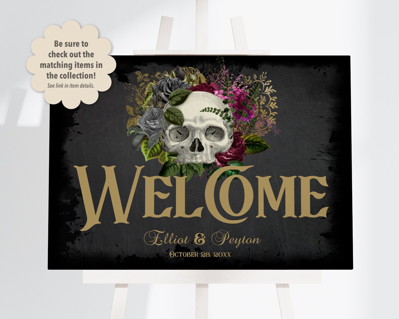 Goth Wedding Welcome Sign Template With a Masquerade Skull of Pink ...