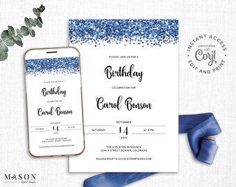 Light Blue Birthday Party Invitation Template Printable | Etsy