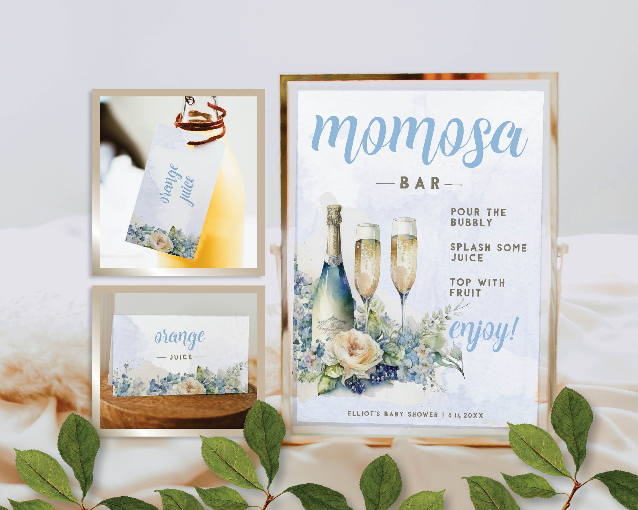 MOMOSA BAR SIGN Blue Baby Shower Sign for Mimosa Bar Mom-osa - Etsy
