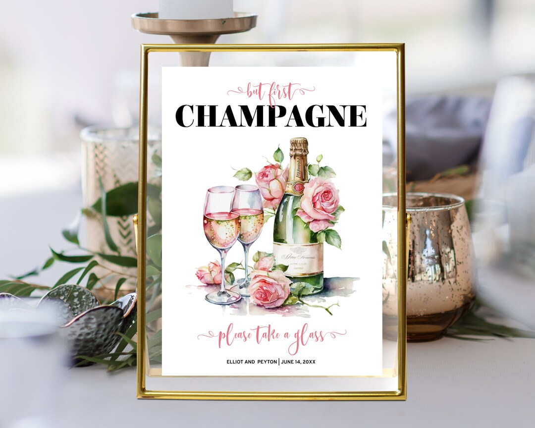 CHAMPAGNE BAR SIGN, Printable Drink Sign With Champagne Bottle, Glasses ...