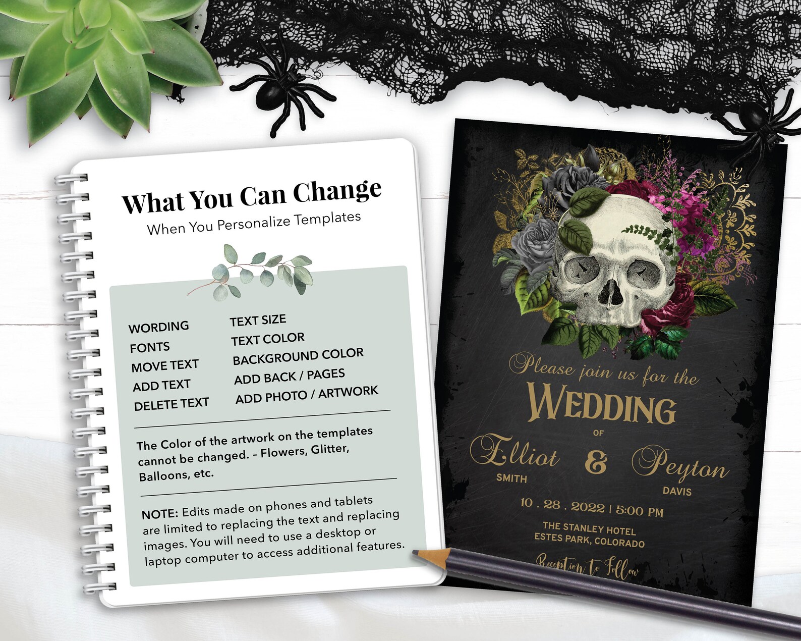 Skull Halloween Wedding Suite Wedding Invitation Template - Etsy