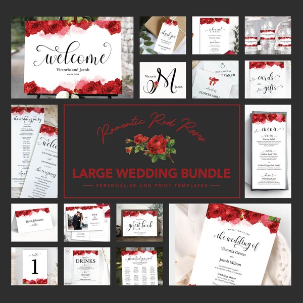 Red Floral Wedding Invitation - Etsy