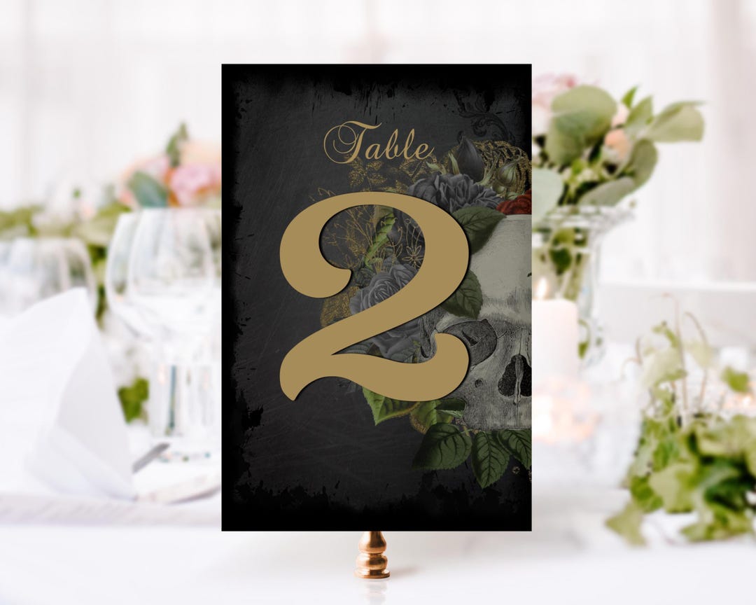 Table Numbers With a Goth Masquerade Skull of Burnt Orange Flowers ...