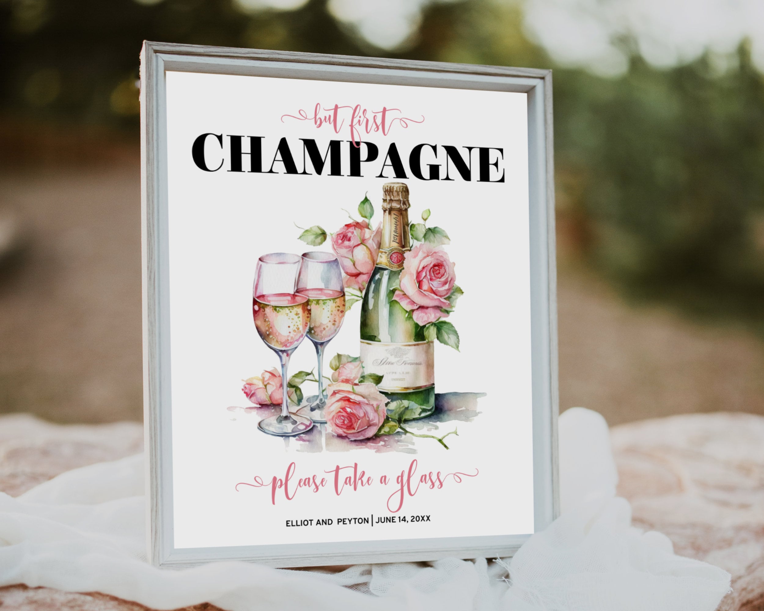 CHAMPAGNE BAR SIGN, Printable Drink Sign With Champagne Bottle, Glasses ...
