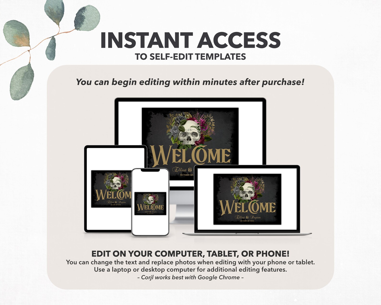 Goth Wedding Welcome Sign Template With a Masquerade Skull of Pink ...