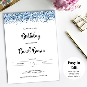 Light Blue Birthday Party Invitation Template Printable | Etsy