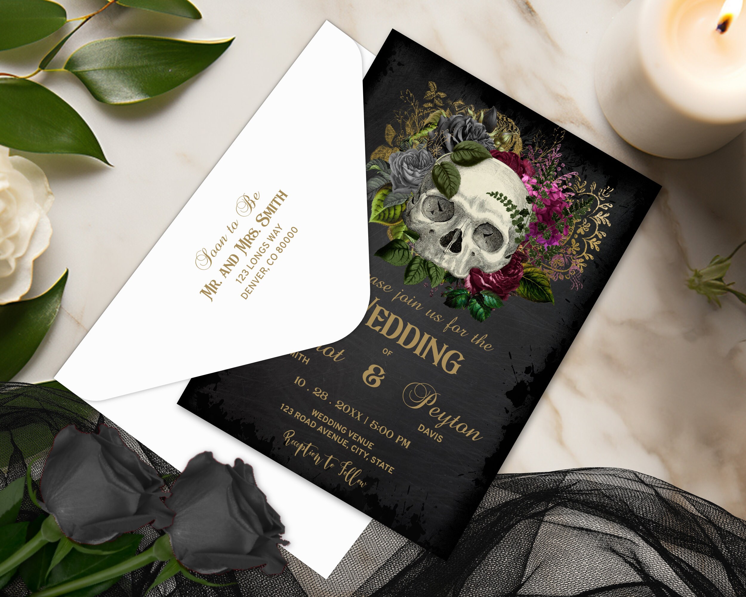 Goth Wedding Envelope Templates in Gold Lettering to Match the ...