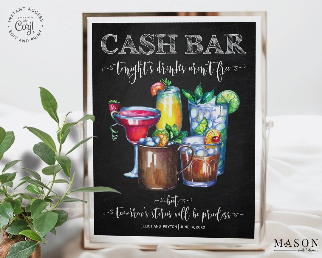 CASH BAR SIGN Printable Chalkboard Drink Sign With Cocktails - Etsy